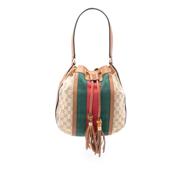 Gucci | Bags | Preloved Gucci Gg Canvas Web Rania Drawstring Hobo ...